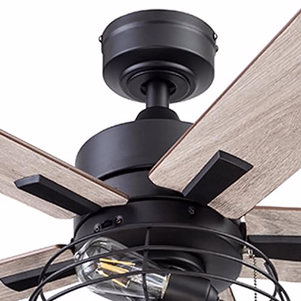 Prominence Home Marshall, 52 Inch Industrial Style LED Ceiling Fan with Light, Pull Chain, Three Mounting Options, Dual Finish Blades, Reversible Motor - Model 51457-01 (Matte Black)