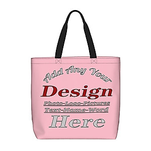 Custom Tote Bag For Women Add Your Own Logo Photo Image Text Name Shoulder Bag Handbag Pink Customize Bag For Shopping Travel Business Work Beach Personalized Gift