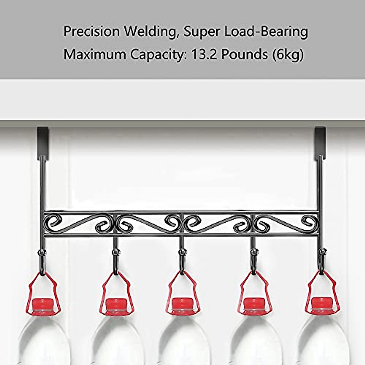 WENLION Over The Door Hook, Over Door Hanger for Coat, Towel, Bag, Robe - 5 Hooks (Black)