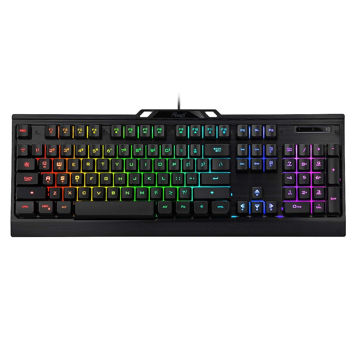 Rosewill NEON K54 Wired Membrane Gaming Keyboard, 9 RGB LED Backlight Effects, 104 Keys, 19-Key Anti-Ghosting, WASD and Arrow Keys Exchange, 8 Multimedia Hotkeys, Slim Profile Floating Keycaps