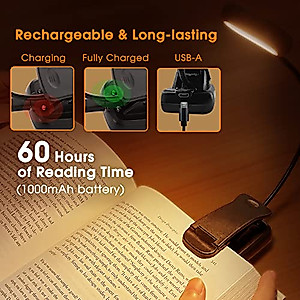 Briignite Book Light, Reading Light, 14 LED Rechargeable Book Reading Light, 5 Colors, 4 Brightness Levels, Lightweight Clip on Book Light for Reading in Bed, Perfect Booklight for Book Lovers, Black
