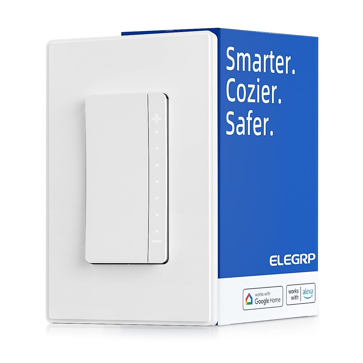 ELEGRP Single Pole Smart Dimmer Light Switch DPR10, 2.4GHz Wi-Fi Dimmer Switch Compatible with Alexa and Google Assistant, Needs Neutral Wire, No Hub Required, UL and FCC Listed, White, 1 Pack