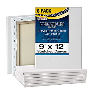U.S. Art Supply 9 x 12 inch Stretched Canvas Super Value 8-Pack - Triple Primed Professional Artist Quality White Blank 5/8" Profile, 100% Cotton, Heavy-Weight Gesso - Acrylic Pouring, Oil Painting