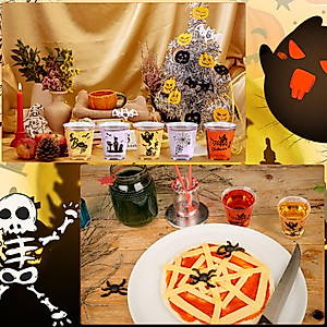 Roshtia 120 Pieces Halloween Plastic Shot Glasses Disposable Cups 2oz Pumpkin Ghost Witch Bat Printed Plastic Cups for Halloween Party Supplies Beverage Ice Cream Snacks Candy Favors, 6 Styles