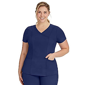 Healing Hands Scrubs for Women Mock Wrap Neck Top 2 Pocket Purple Label Women's Scrub Top 2172 Jordan Navy L