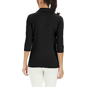 MOHEEN Women's Polo Shirt Quick Dry Performance Moisture Wicking 3/4 Sleeve Golf Polo Shirts for Women Athletic Casual Work (12222 Black,L)