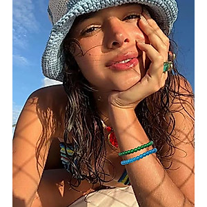 FIRAZIO 21Pcs 6mm Beaded Bracelets Handmade Stretch Glass Bracelet for Women Multicolor Crystal Beads Bracelet Elastic Round Bead Bracelets Jewelry