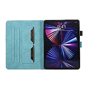 Business Special Butterfly Phonogram Pattern Cover with 2 Credit Card Slots Pencil Holder Kickstand Protective Case for iPad Air 5 2022-Lake Blue