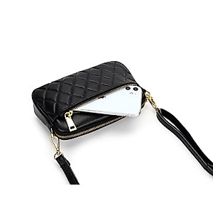 SINGBO Triple Zip Crossbody Handbag for Women Leather Crossbody Purse with Adjustable Shoulder Strap