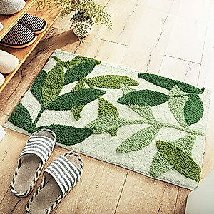 ZGXL Green Leaves Bath Mats Bathroom Rugs Non-Slip Soft Microfiber Absorbent Machine Washable Entrance Doormat for Bathroom Floor Tub Shower 17.5 X 25.5 Inches
