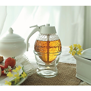 PAULSWAY Glass Honey Dispenser Jar - Premium No Drip Design, Elegant Honeycomb Shape with White Lid - Durable Glass & ABS for Honey and Syrup