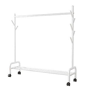 Heavy Duty Hanger Rack,Black and White Freestanding Clothing Organizer Rail,with Wheels and Bottom Portable Clothes Rack, Metal(Size:120cm,Color:White)
