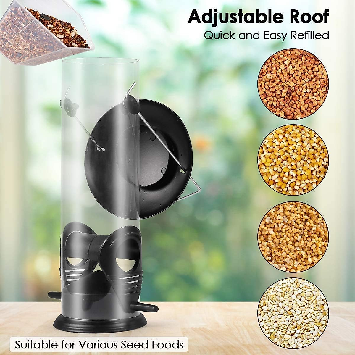 Metal Bird Feeder, Tube Bird Feeders for Outdoors Hanging, Heavy Duty Chew-Proof and Rust-Proof Tube Bird Feeder, Weatherproof & Steel Hanger, Attracting for Wild Birds (Black)