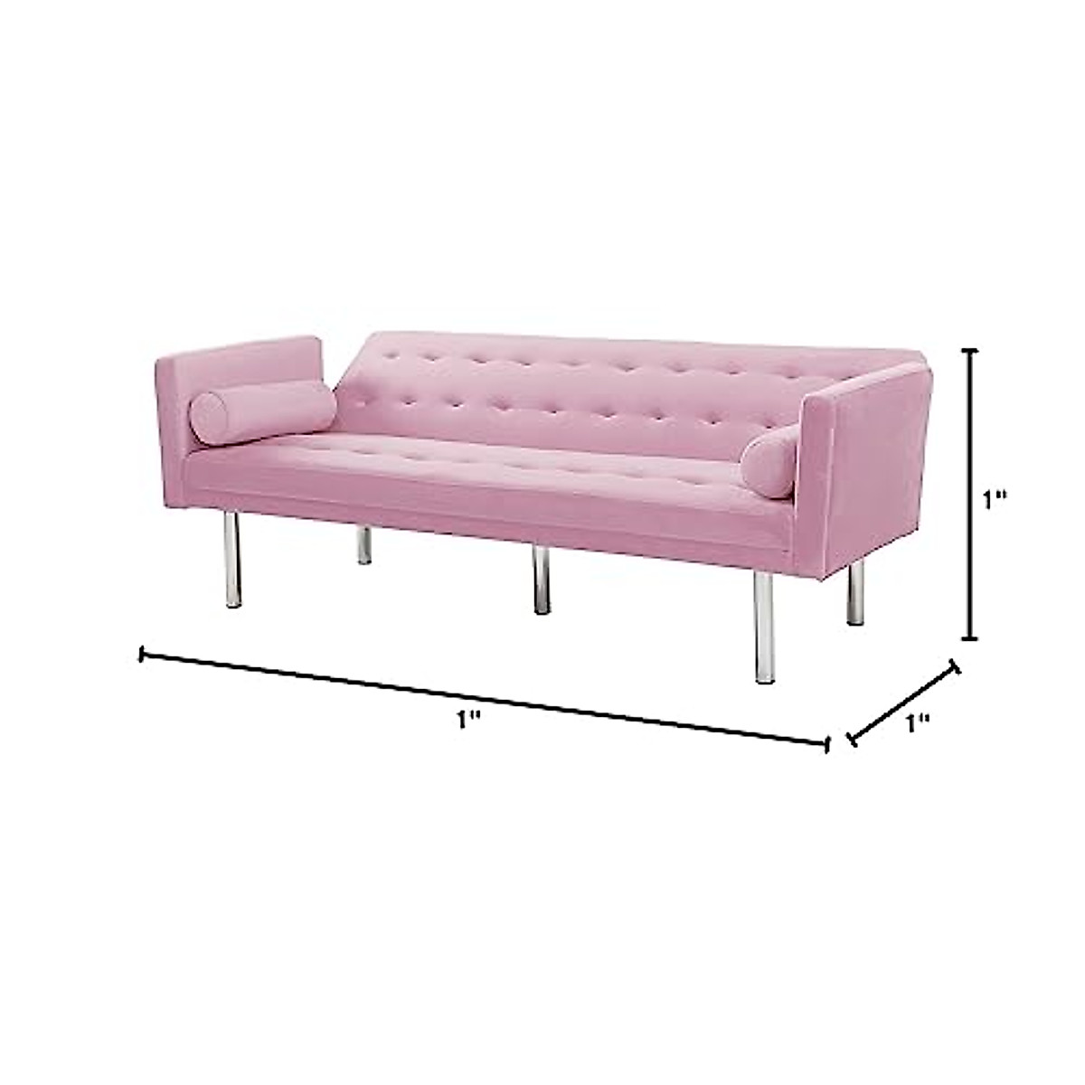 UBGO 2 in 1 Modular, Convertible Sofa Bed, Adjustable Backrest Loveseat, with Two Pillows, Small Space Furniture Set for Apartment, Bedroom, Office, Pink(Velvet Fabric)
