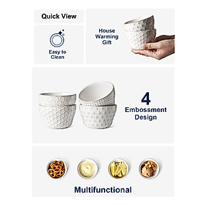 LE TAUCI Small Bowls 8 oz, Dessert Bowl, Ice Cream Bowl for Chili Dipping Sauce Coffee Bouillon, Ceramic Soup Cups - 4 inch, Set of 4, Arctic White