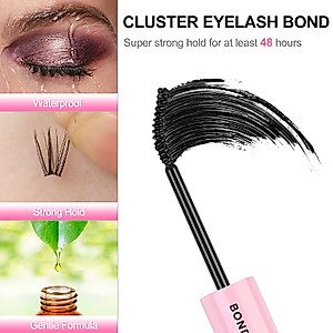 Fenshine Lash Bond and Seal, Cluster Eyelash Glue, Individual Cluster DIY Eyelash Extensions, Super Strong Hold Cluster Lash Adhesive, Waterproof, Latex Free, Mascara Wand Glue