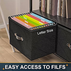 VECELO Lateral File Cabinet with 3 Shelf, 2 Drawer File-Cabinet on Brakeable Wheels, Large Printer Stand with Open Storage Shelf fits Letter Size for Home Office, Black