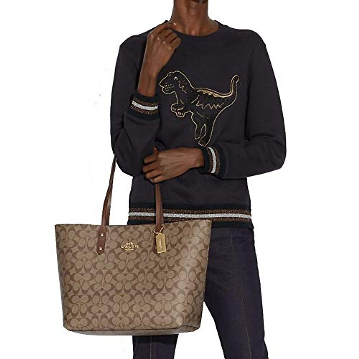Coach Signature Town Tote Khaki/Saddle Brown