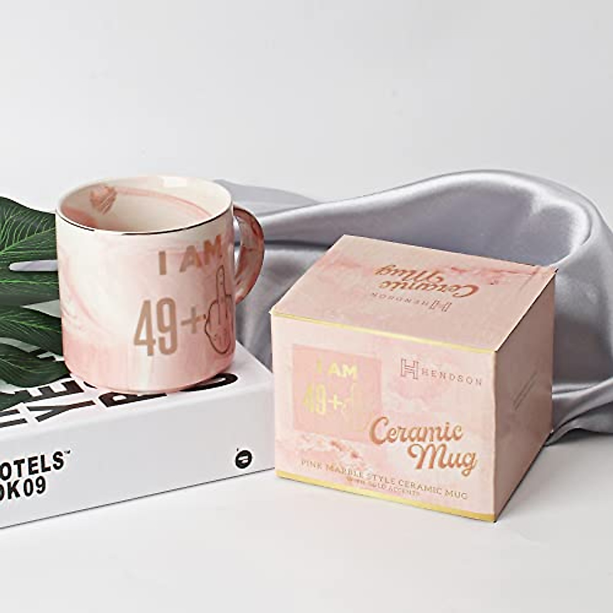 50th Birthday Gifts for Women - Funny Turning 50 Year Old Birthday Gift Ideas for Wife, Mom, Daughter, Sister, Aunt, Best Friends, BFF, Coworkers - Fabulous Pink Marble Mug, Ceramic 11.5oz Coffee Cup