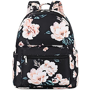 Girls Mini Backpack Womens Small Backpack Purse Teens Cute Floral Travel Backpack Casual School Bookbag (Black flower)