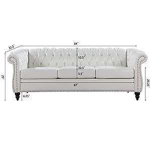 LEVNARY Chesterfield Sofa, Classic Tufted Upholstered Leather Couch, Modern 3 Seater Couch Furniture with Tufted Back for Living Room Office (Cream White)