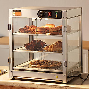 VEVOR 3-Tier Commercial Food Warmer Display, 800W Food Display Warmer with Light to Enhance Food Display, 86℉~185℉ Temperature Control, 90L Large Capacity for Hamburger, Pizza, Bread, Fried Chicken