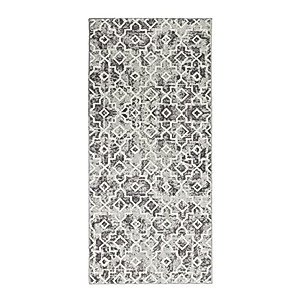 Wonnitar Moroccan Washable Area Rug - 2x3 and 2x4.3 Grey Distressed Entryway Kitchen Rug Non-Slip Modern Geometric Trellis Throw Rug Faux Wool Indoor Floor Carpet for Bedroom Bathroom Laundry