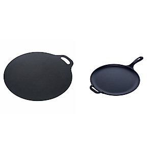 Victoria Cast Iron Pizza Crepe Pan and Comal Pizza Pan Bundle (15 Inch, 12 Inch)