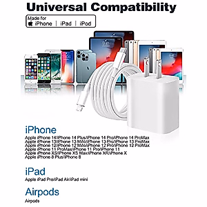 iPhone Charger Fast Charging,Apple Fast Charger iPhone[Apple MFi Certified]2Pack USB C Quick Wall Charger Plug with 10FT USB C to Lightning Cable for iPhone 14/14 Plus/14 Pro Max/13Pro/12MiNi/11/XR/SE