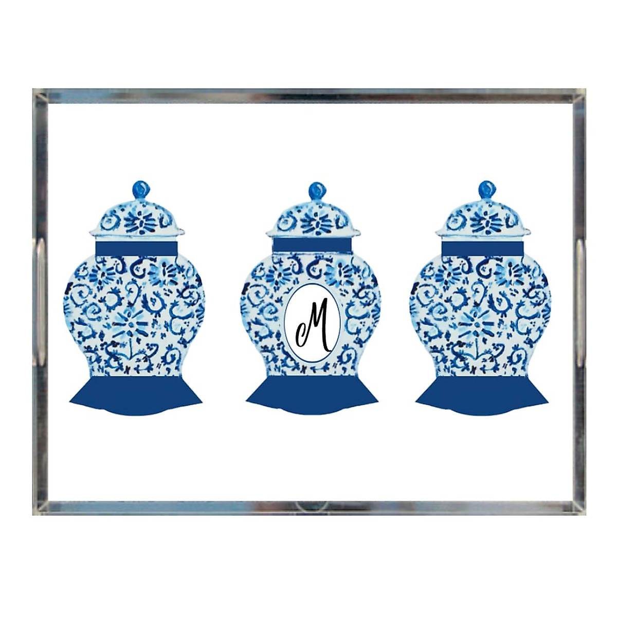 Acrylic Vanity Serving Tray ; Chinoiserie Ginger Jars Jar Acrylic Serving Tray ; Tuscan Acrylic Vanity Tray ; Monogram Vanity Tray ; Decorative Trays for the Kithen and Bathroom