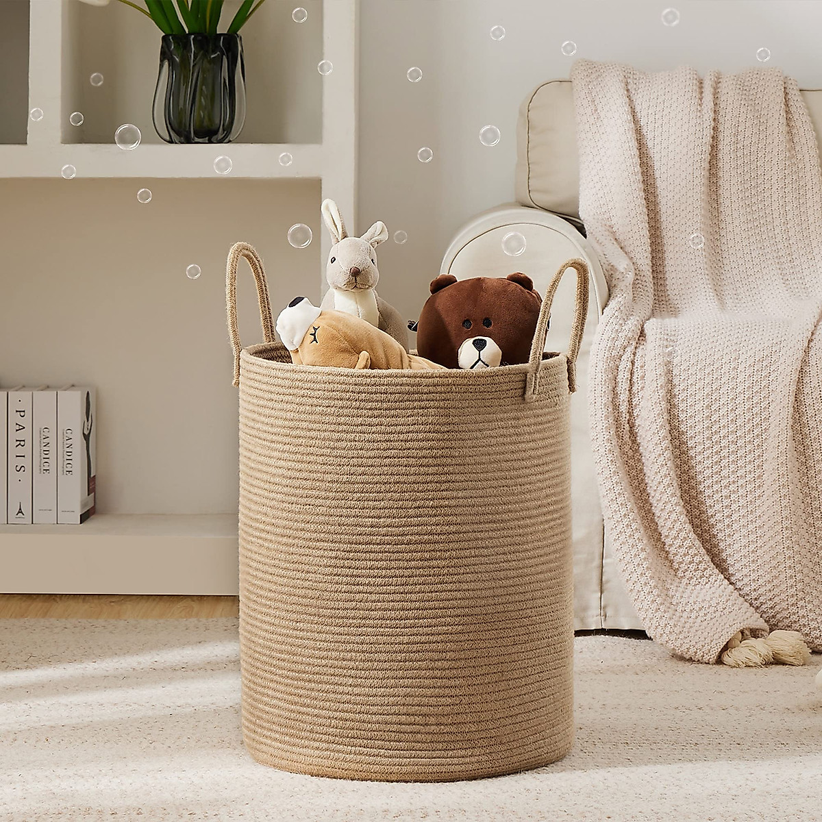 Jute Rope Woven Laundry Hamper Basket by YOUDENOVA, 58L Tall Laundry Basket, Baby Nursery Hamper for Blanket Storage, Clothes Hamper for Laundry in Bedroom-Large-Jute