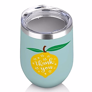 silichee 20 Oz Stainless Steel Wine Tumbler with Lid Thank You Card Lemon Insulated Tumblers Vacuum Coffee Mugs for Hot and Cold Drinks,Coffee,Wine