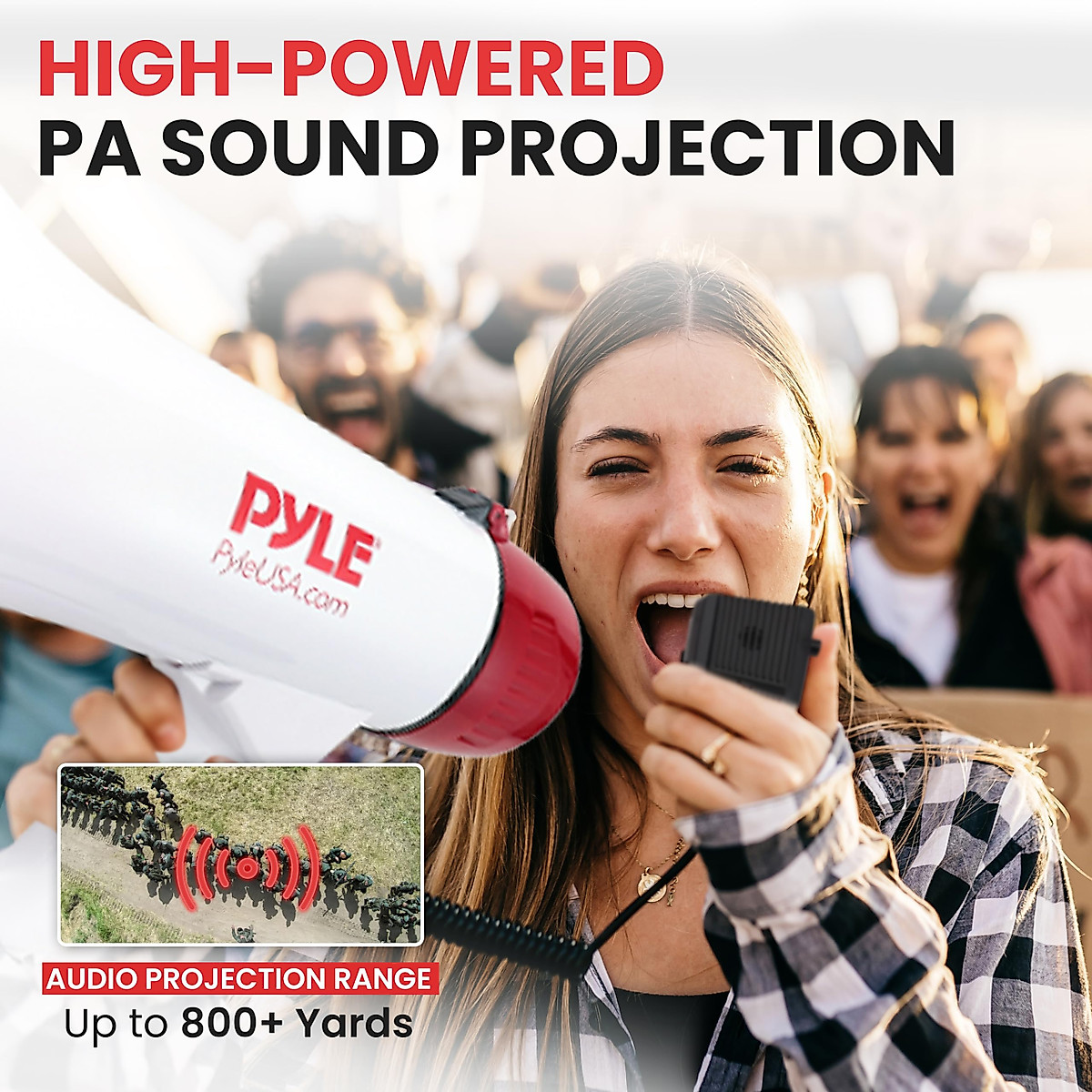 Pyle 40 Watt Professional Megaphone Clear Sound & Ergonomic Grip - Multi-Function with Talk, Siren, Volume Control - Detachable Handheld Mic - Indoor & Outdoor Sports, Emergency Response