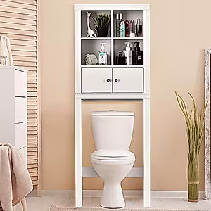 Nightcore Bathroom Storage Rack Over The Toilet, Toilet Organizer with 4 Open Space, Space Saver Cabinet, Sturdy and Durable Bathroom Shelf, White