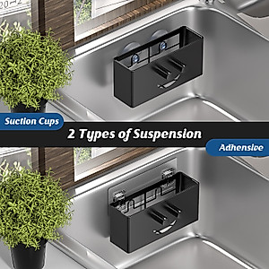 Utobao Sponge Holder, Smiley Face Kitchen Sink Caddy for Kitchen Sink, Sink Brush Holder for Holding Smiling Face Scrubber, Soap, Dish Brush,2 Installation Ways (Suction Cups & Adhesive Hook)-Black