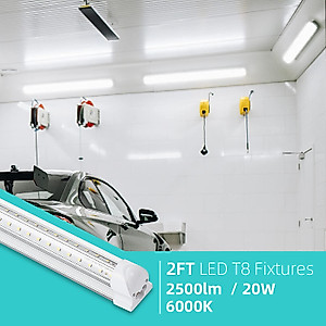 SUCUAYEO (4 Pack) 2FT LED Shop Light, 20W 2500lm 6000K Clear Cover, V-Shape, Linkable T8 LED Light Fixture and Under Cabinet Lights, Corded Electric with Built-in ON/Off Switch