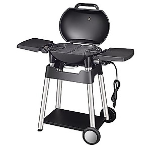 VANSTON Outdoor Electric Barbecue Grill & Smoker with Removable Stand, Cart Style, Black, 1500W Portable and Convenient Camping Grill for Party, Patio, Garden, Backyard, Balcony, Built-In Thermometer
