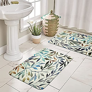 RoomTalks Green Leaf Print 2x3 Area Rug - Faux Wool Non-Slip Cute Bohemian Summer Spring Plants Leaves Bathroom Rug Washable Small Throw Rugs for Entryway Indoor Kitchen Rugs Low-Pile Porch Doormat