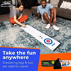 Elite Sportz Equipment Curling Game - Tabletop Games for Adults, Kids & Families - 4 Ft x 1 Ft Mat for Indoor Fun w/Bonus Travel Bag - Ages 6 & Up