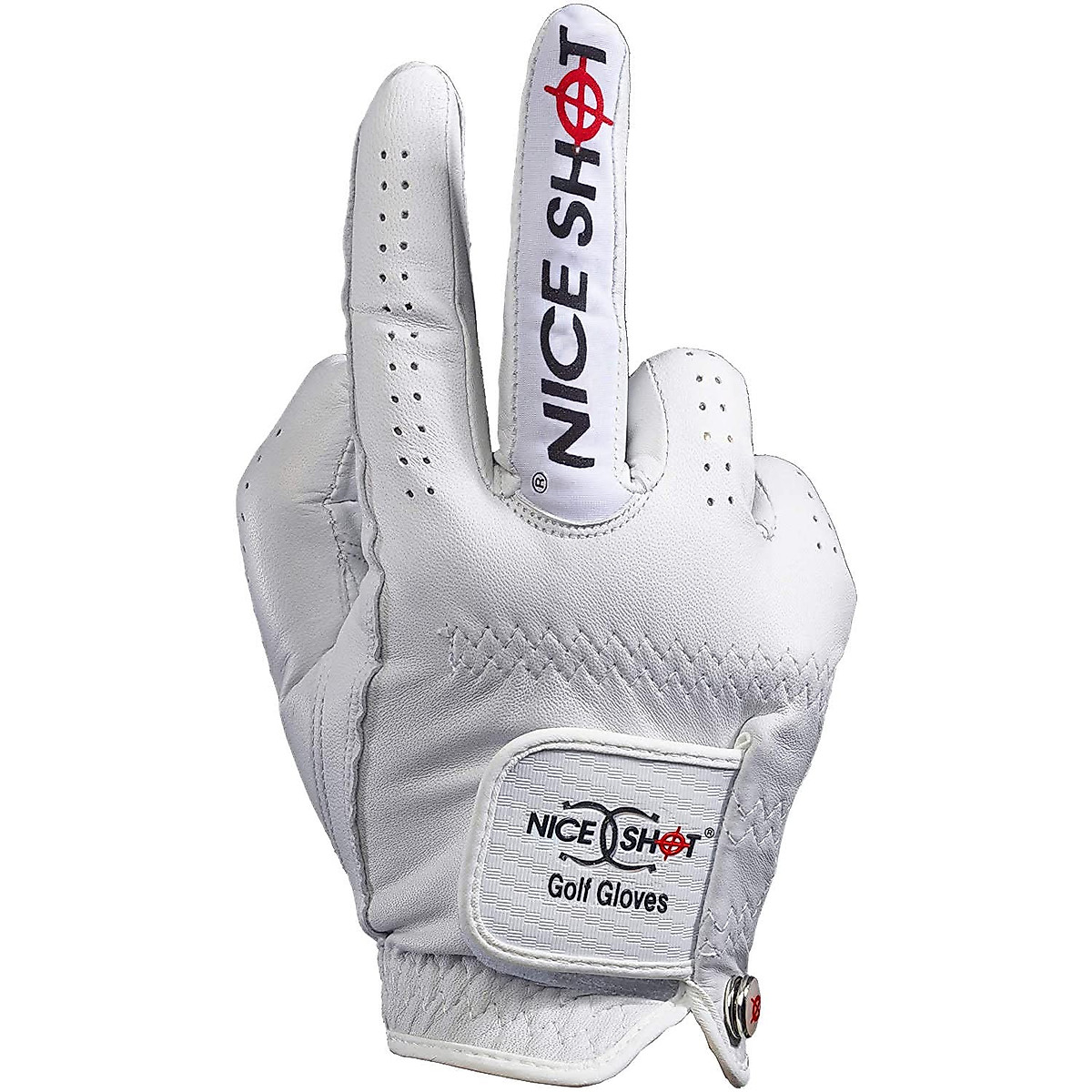 Nice Shot The Bird Golf Glove in White Cabretta Leather Men's Right Hand - XLarge
