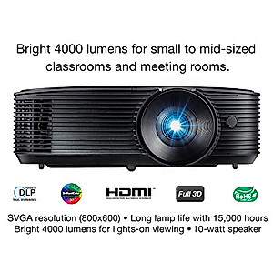 Optoma S336 SVGA Bright Professional Projector | Lights-On Viewing with 4000 Lumens | Latest DLP Technology | Business Presentations, Classrooms, or Home | 15,000 Hour lamp Life | Speaker Built in