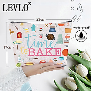 LEVLO Baker Travel Zipper Pouch Bag Baking Gift For Bake Lover Time To Bake Zipper Pouch Bag For Culinary School Graduation (Time To Bake)