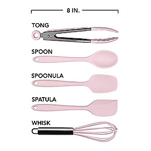 Country Kitchen Set of Five Pink and Gunmetal Silicone MINI Kitchen Utensil Set