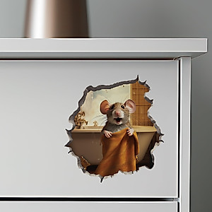 Bathroom Towel Mouse Wall Hole Decal - Wall Sticker with 3D Effect - Fun Gift Idea