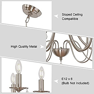 oulok 6-Light Crystal Candle Chandeliers Modern Ceiling Lighting Fixtures Brushed Nickel Pendant Lights for Living Room Bedroom