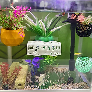 Aquarium Plant Holder, Fish Tank Plant Holder with Suction Cups, Aquarium Planter Cup, Hanging Aquarium Planter Cups, for Aquatic Plant Cultivation and Water Feature Decoratio(Black)