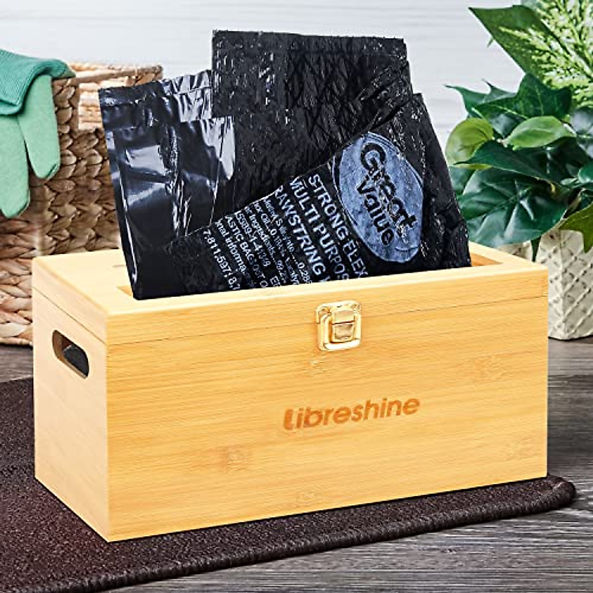 Libreshine Extra Large Trash Bag Holder Dispenser, Garbage Bag Dispenser Roll Holder Under Sink, Bamboo Wall Mounted Kitchen Trash Bag Dispenser Organizer