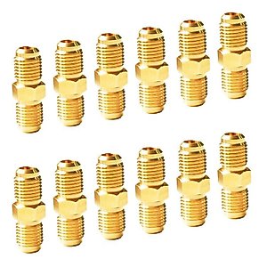 HQMPC Brass Flare Connector Gas Adapter Union Brass Flare Fitting Gas Connector Gas Fititng 1/4" FlareX1/4" Flare 12Pcs