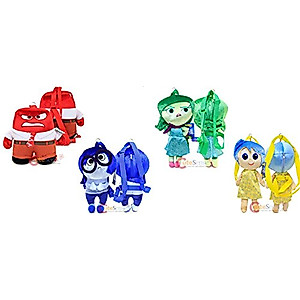 Disney Inside Out Plush Doll Backpack Bundle Set - 4 items: Joy, Disgust, Sadness and Anger