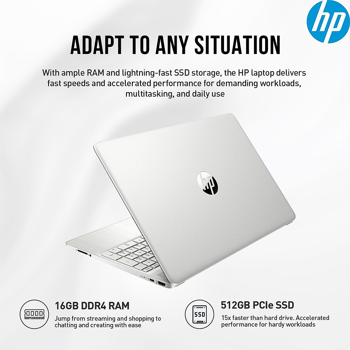 HP 15 Laptop Computer College Students, Ultra Thin Light Notebook PC Laptop 15.6 Inch, 4-core AMD Ryzen 3, 16GB RAM 512GB SSD, Lifetime Microsoft Office Windows 11, 10-key Number Pad Webcam HDMI USB-C